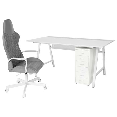 Игровой стол и стул с тумбой - IKEA UTESPELARE/HELMER, светло-серый ...